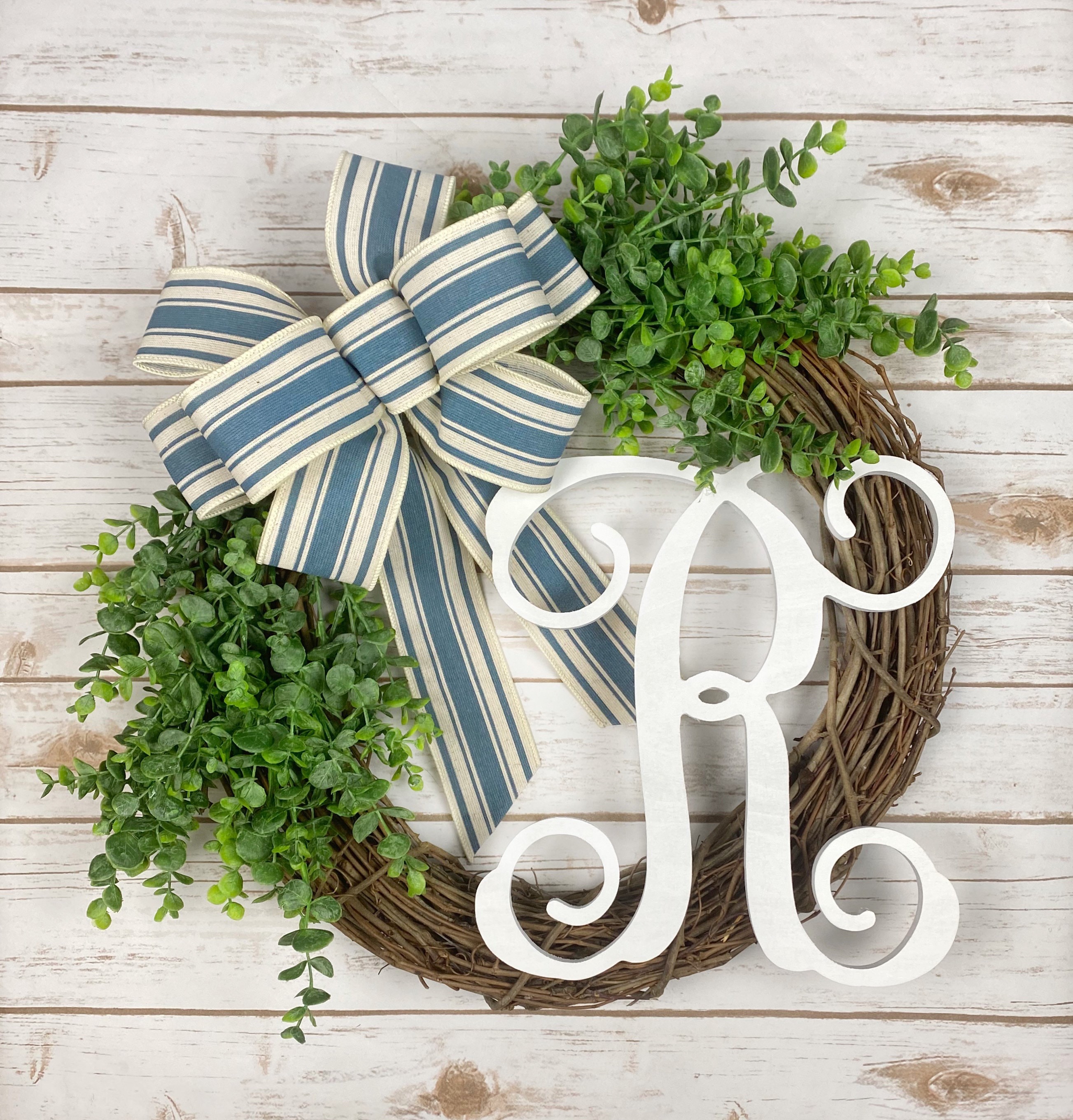 Wreath for front door Monogram Initial Letter Door Wreath | Etsy