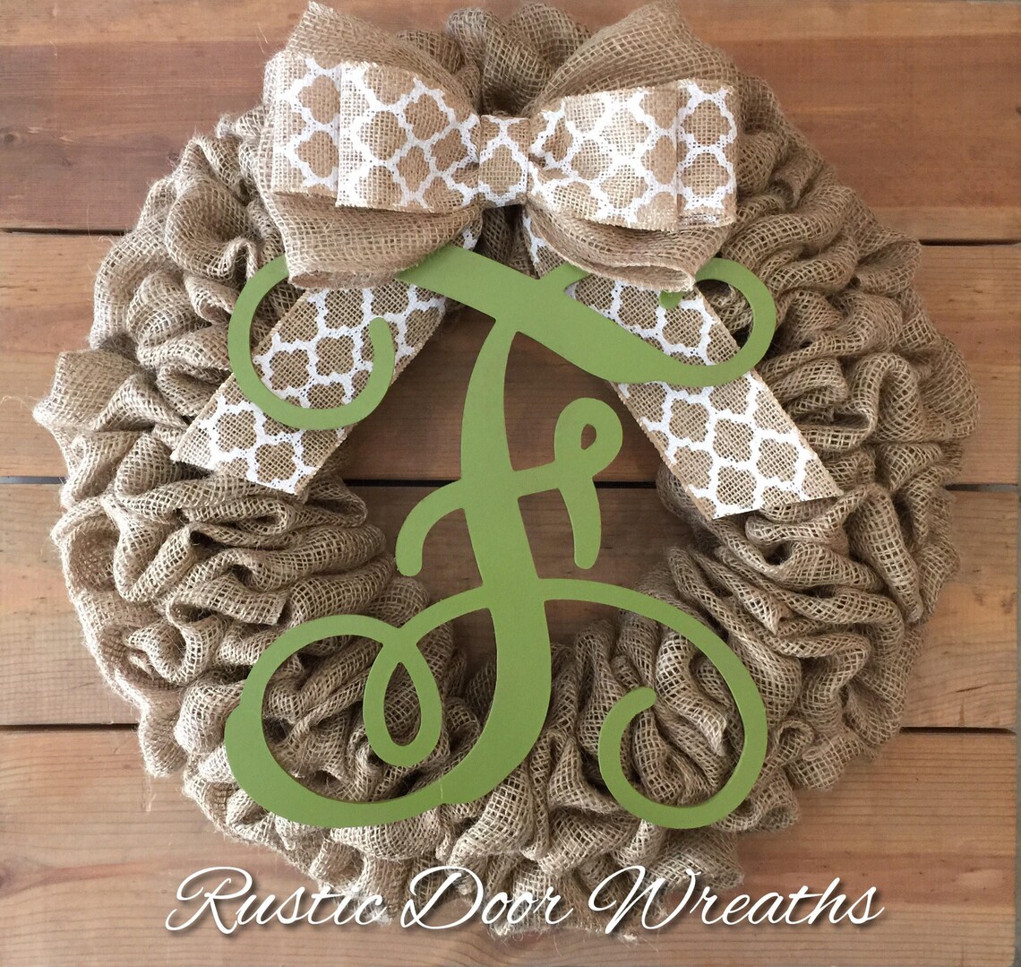 Front Door Wreath With Initial Letter Monogram Burlap Wreath - Etsy