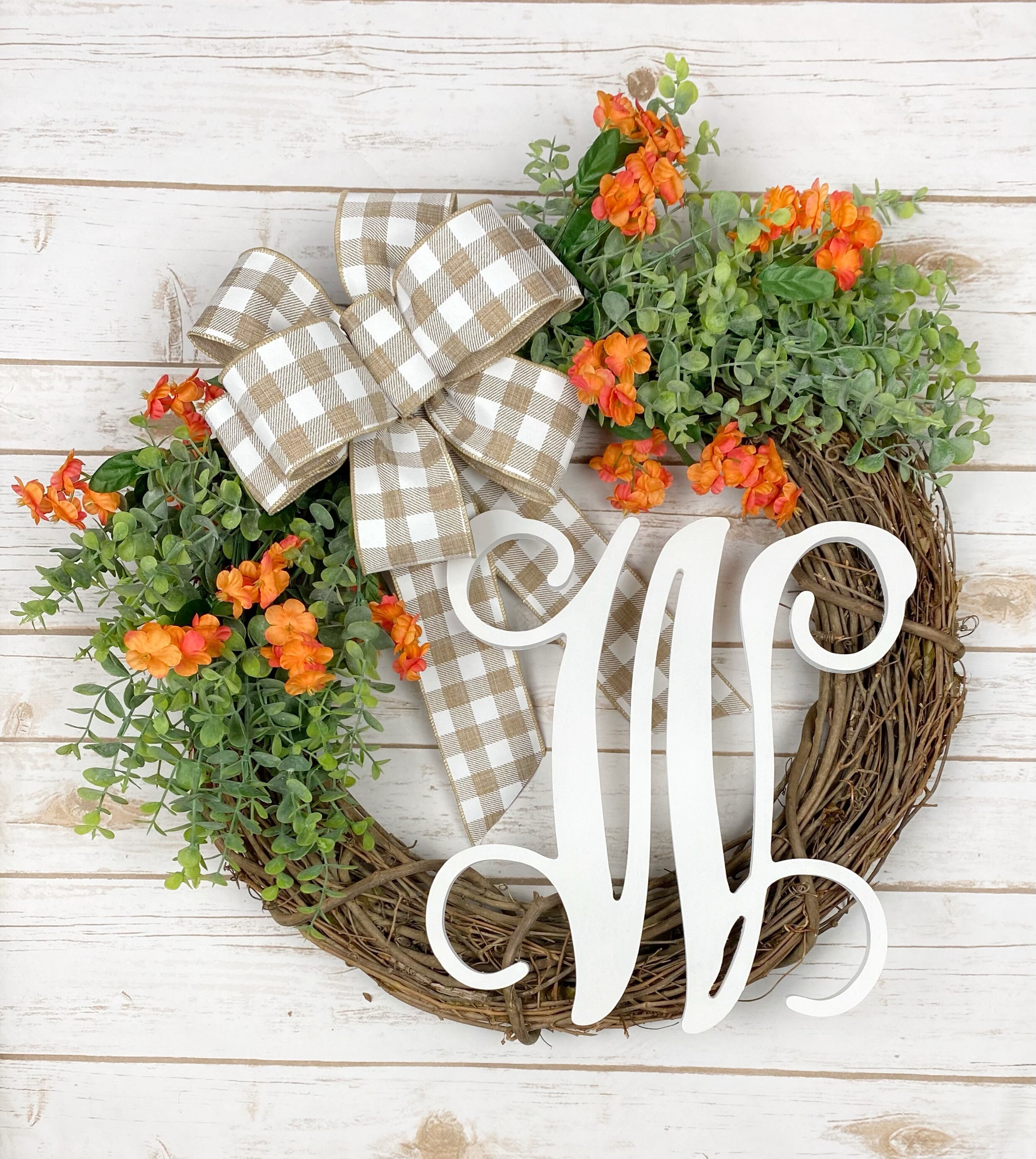 Fall Wreath Front Door Wreath Monogram Wreath With Initial | Etsy