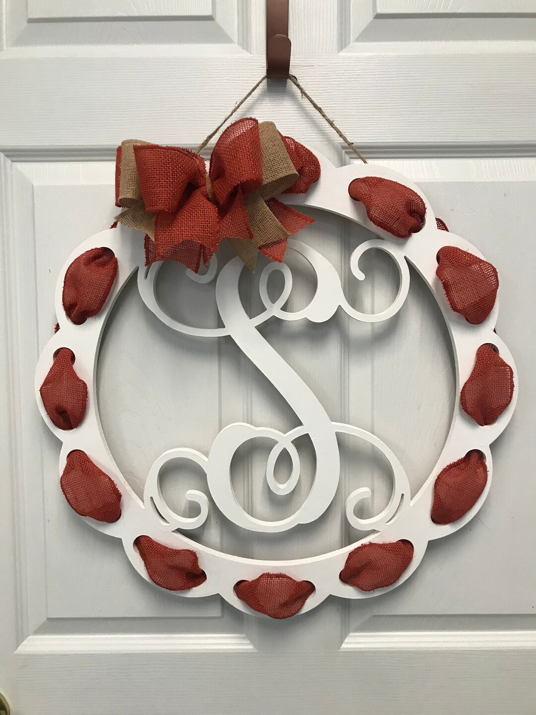 Ribbon Wreath Monogram Door Hanger - Etsy