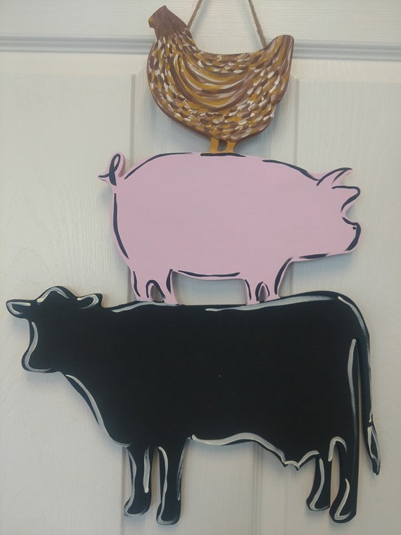 Chicken Pig Cow Wooden Door Hanger | Etsy