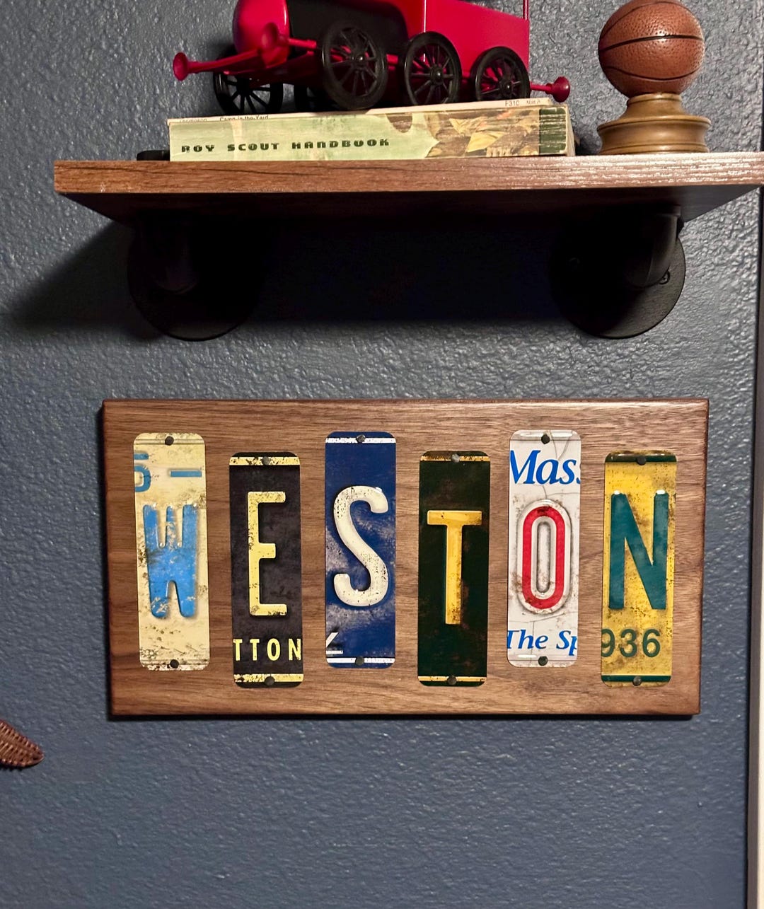 Personalized Walnut Wood License Plate Name Sign - Custom Kids Room ...