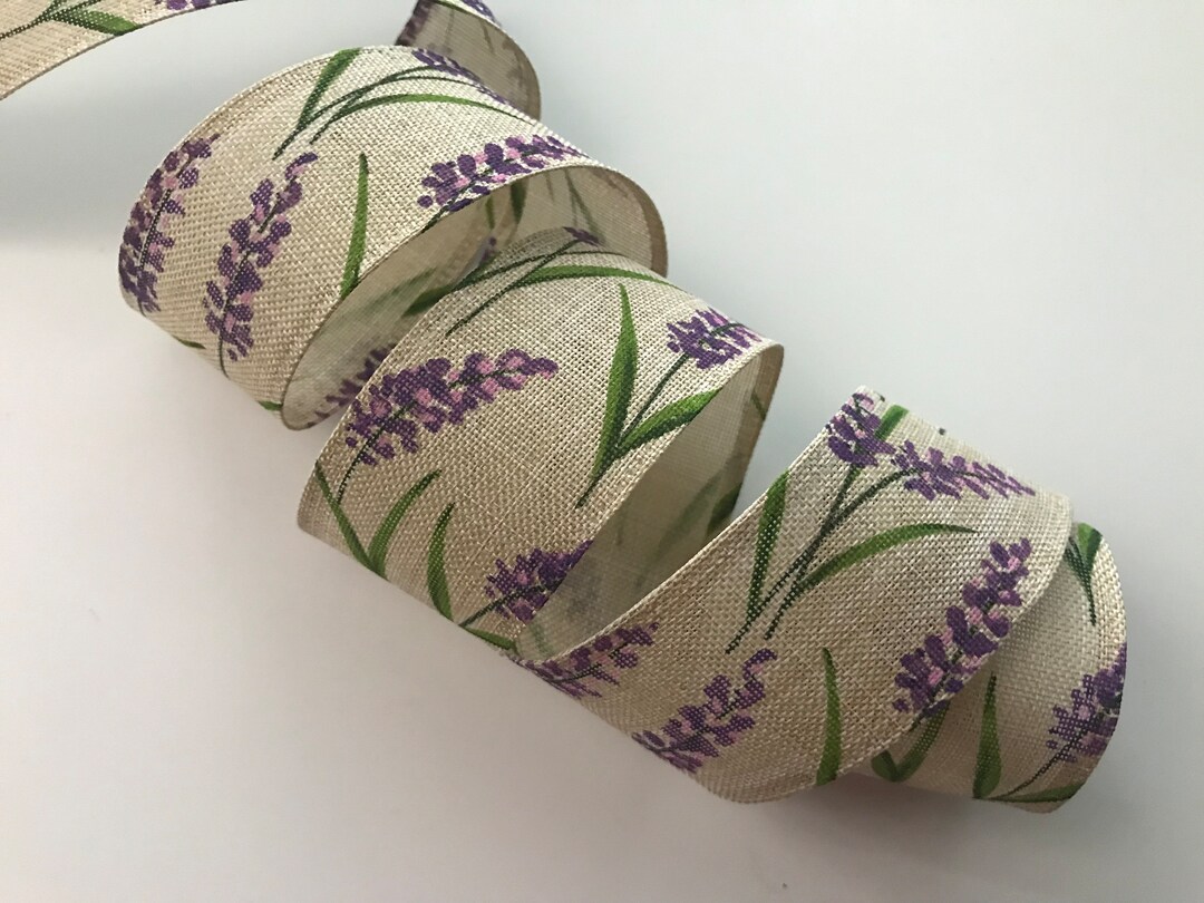 Tan With Purple Flowers Ribbon, 1 1/2" Wide, Wired Edge Ribbon for ...