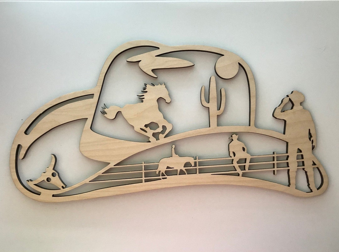 Country Western Cowboy Hat, Laser Cut Wood, Western Wall Art, Home ...