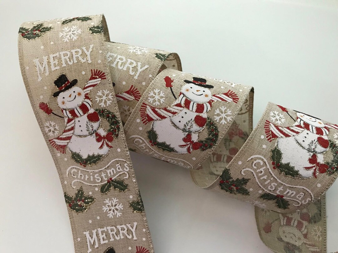 Christmas Ribbon, Merry Christmas Snowman, 2 1/2 Wide, Wired Ribbon for ...