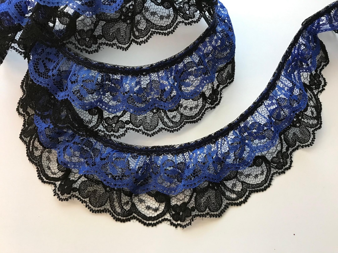 Double Ruffled Lace Trim, Royal Blue and Black, 2 YARDS, Candlewick 2 ...