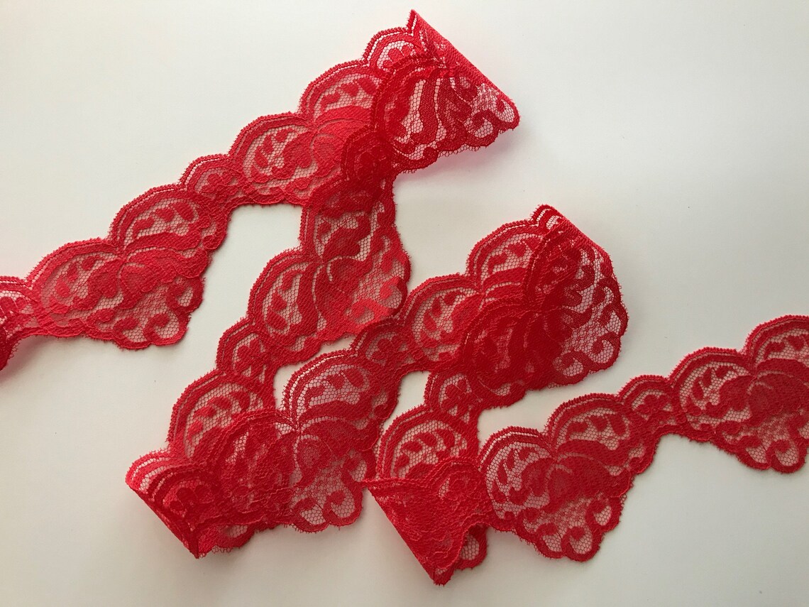 Red Lace Trim, 1 1/2" Wide, Lace Trim for Apparel, Lingerie, Costumes ...