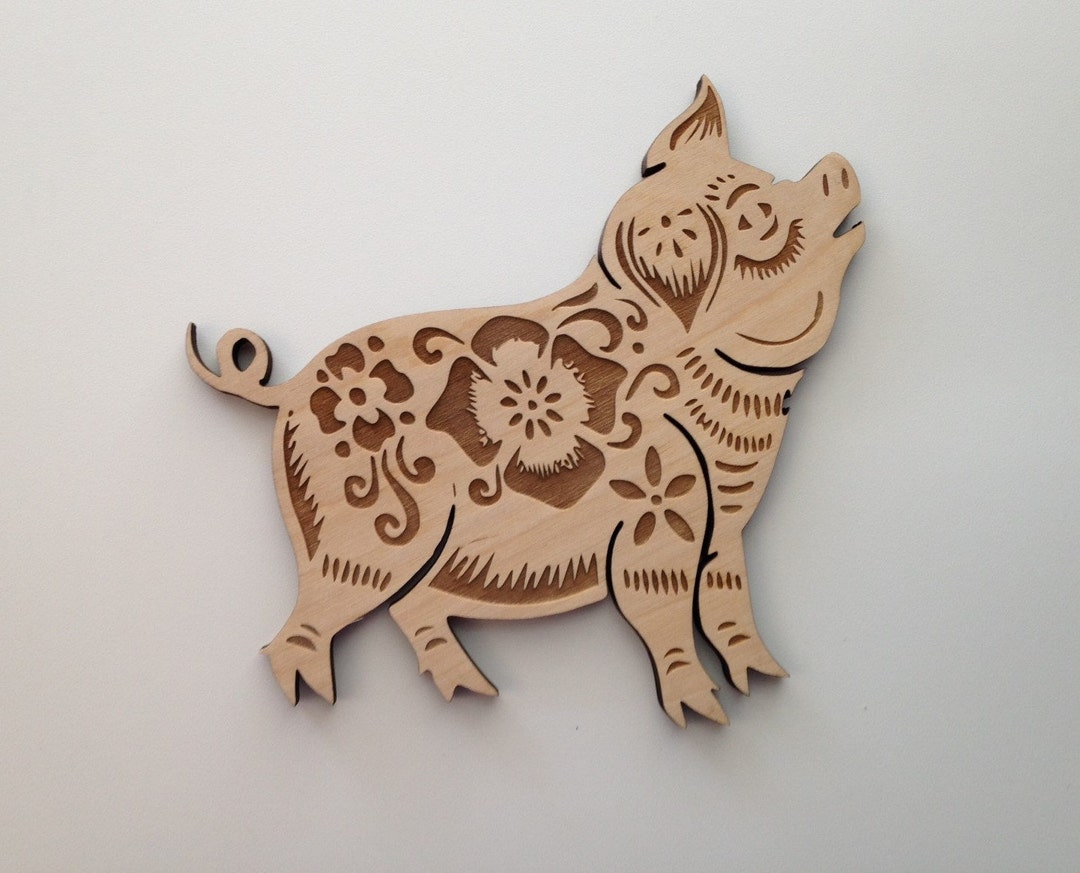 Wooden Pig, Laser Cut and Engraved Wood, Decorative Woodcraft, Farm ...