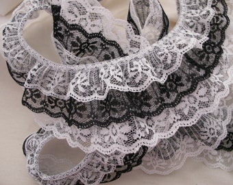 Red and Black Triple Ruffled Lace Trim, 3 Tier Lace, Apparel, Doll ...