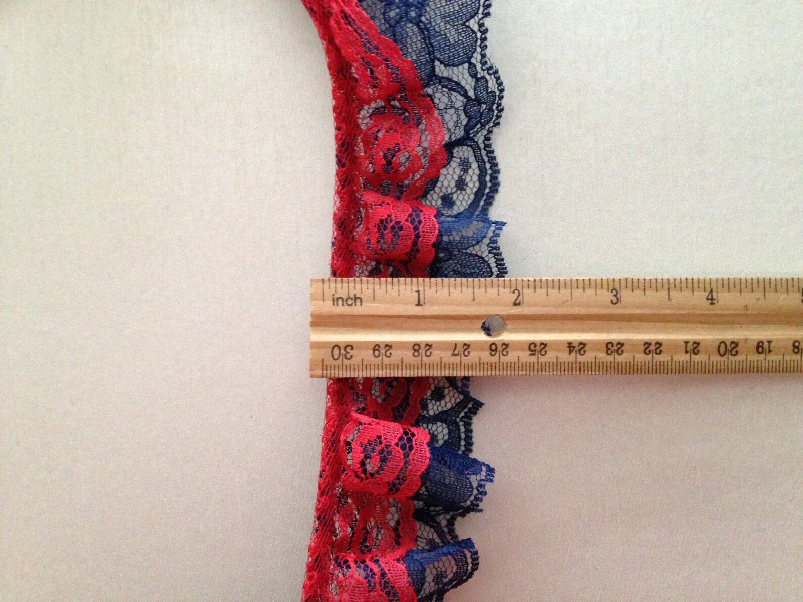 Red and Navy Double Ruffled Lace Trim, 2 Tier Lace Trim for Apparel ...