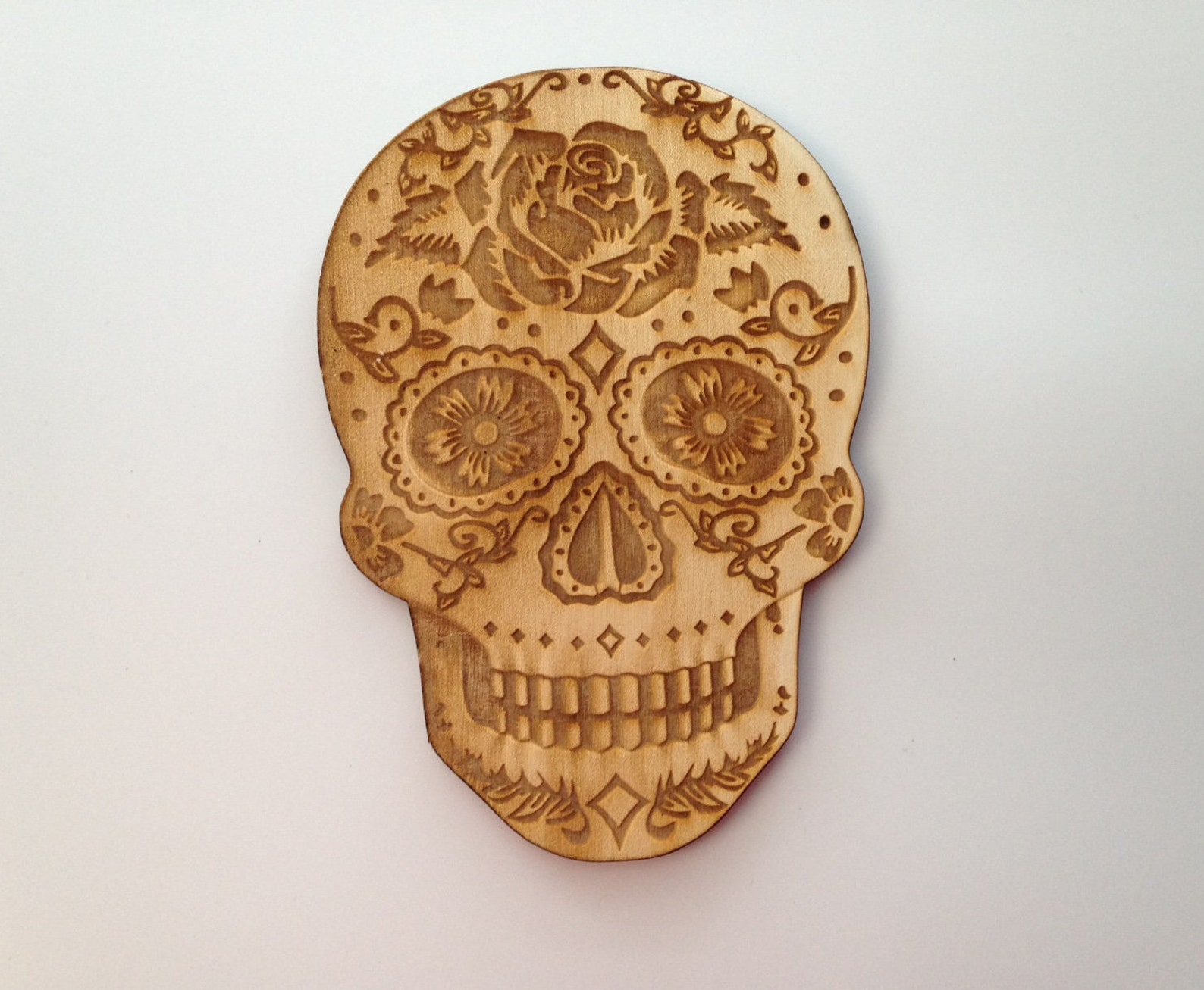 Sugar Skull With Rose Laser Cut and Engraved Wood Shapes Day - Etsy