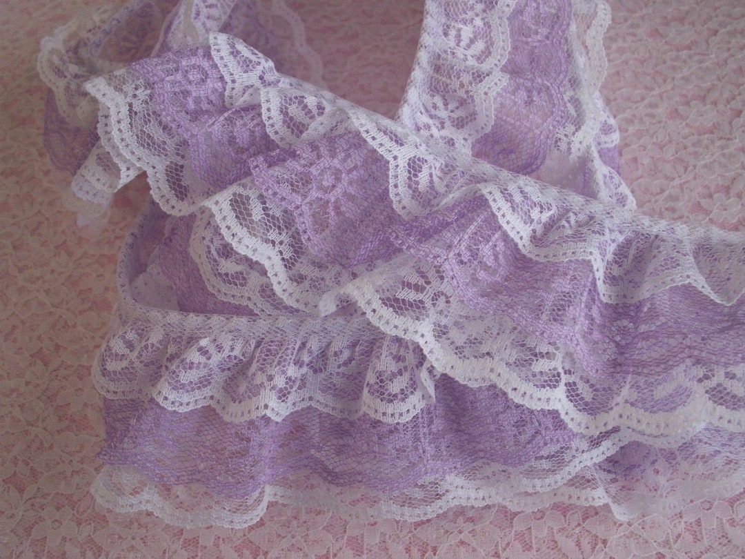 White and Lavender Triple Ruffled Lace Trim, 3 Tier Lace Trim for ...