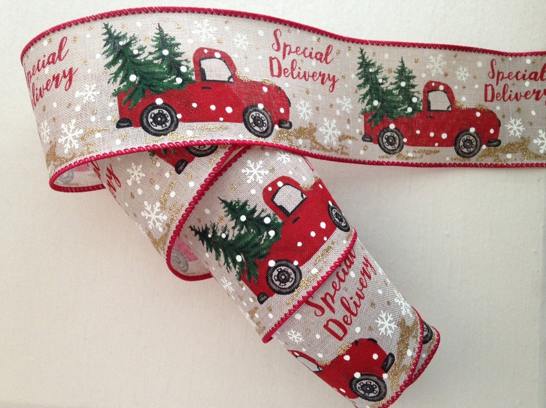 Christmas Ribbon, Vintage Truck With Tree & Special Delivery, 2 1/2 ...