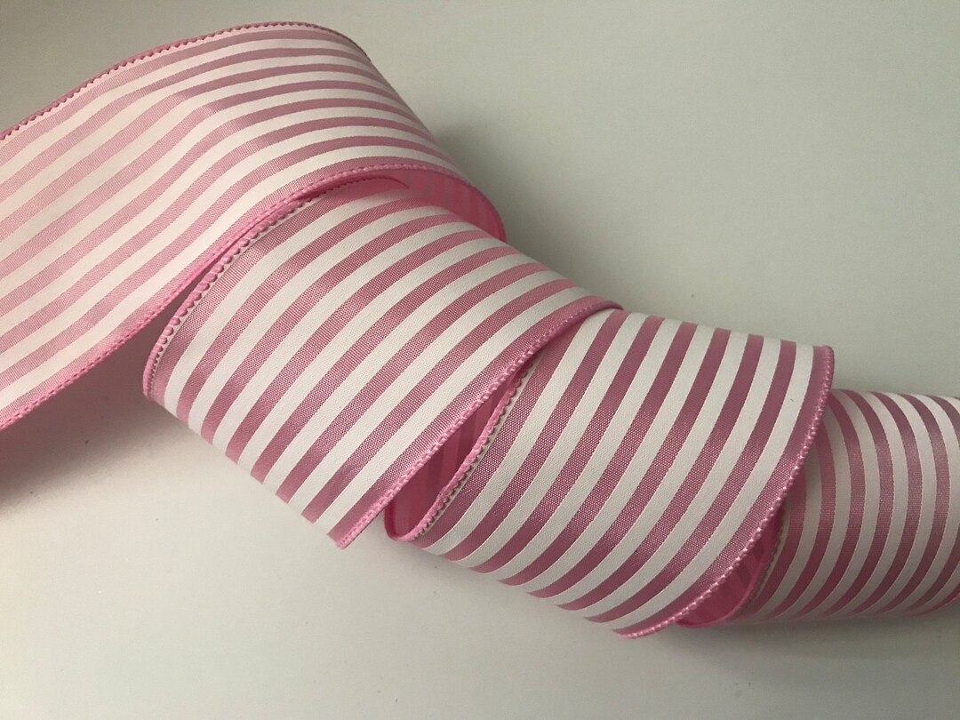 Pink and White Stripes Ribbon, 2 1/2" Wide, Wired Edge Ribbon for ...