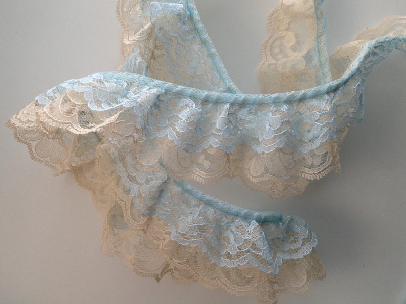 Blue and Natural Double Layered Ruffled Lace Trim 2 YARDS - Etsy