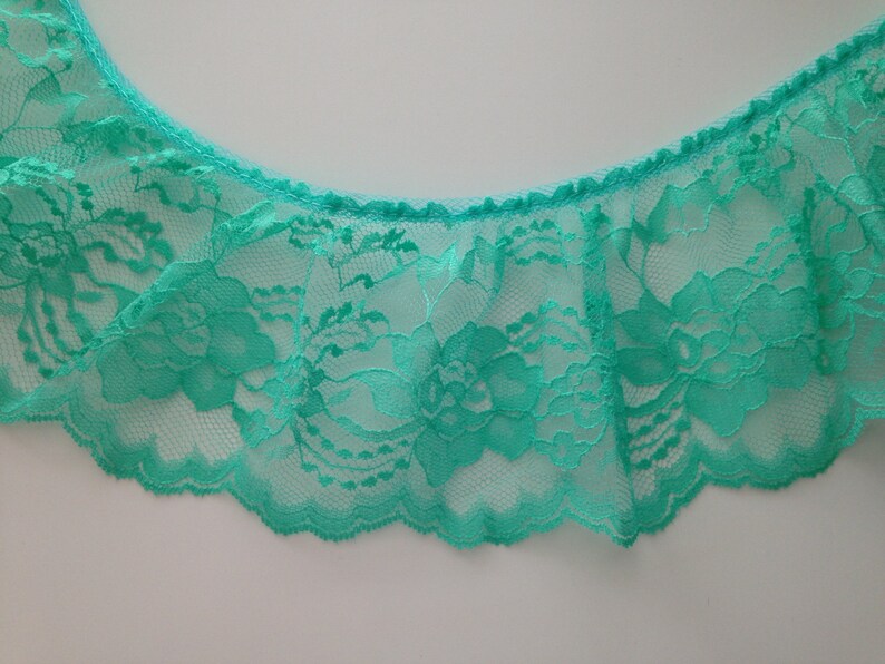 Turquoise Green Ruffled Lace Trim 4 Wide Apparel | Etsy