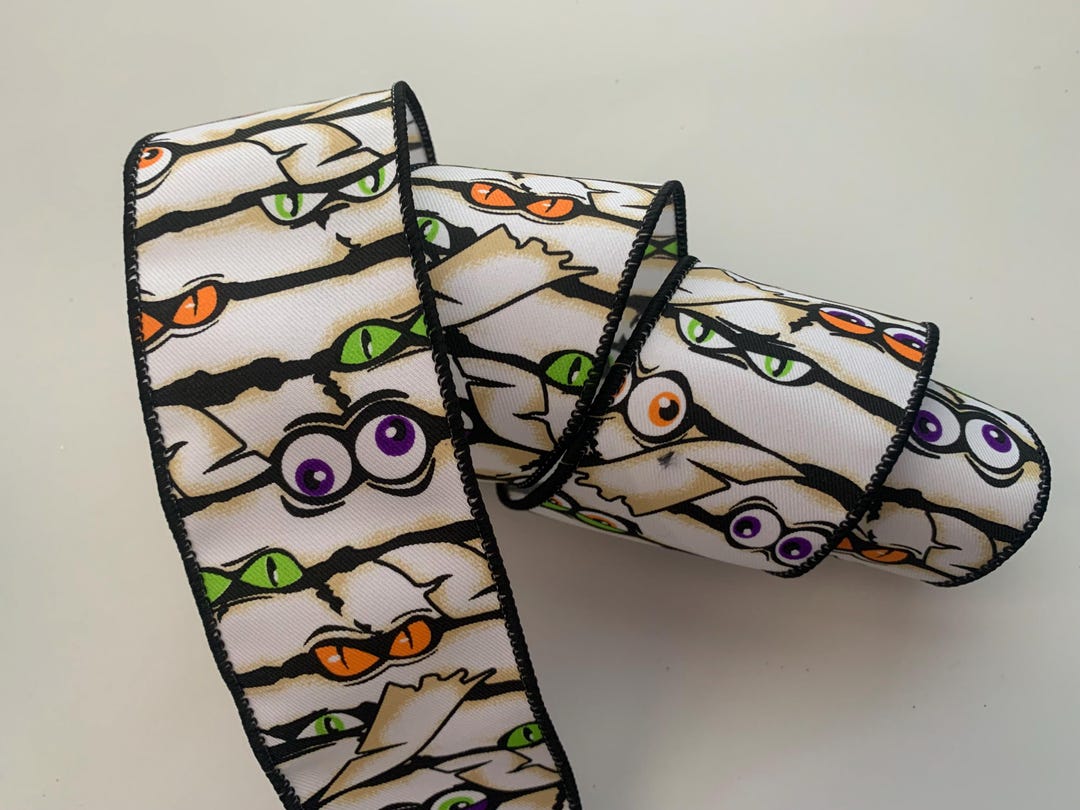 Halloween Ribbon, Mummy Eyes, 2 1/2" Wide, Wired Ribbon for Wreaths ...