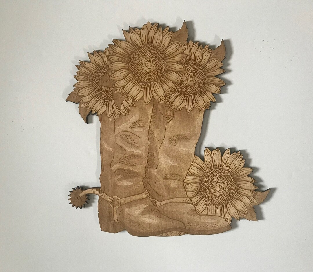 Cowboy Boot With Sunflowers, Laser Cut and Engraved Wood, Home Decor ...