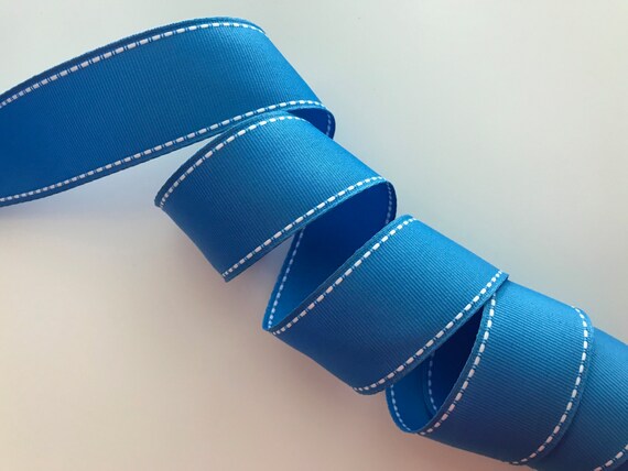 Blue With White Stitched Edge Ribbon 1 1/2 Wide Wired - Etsy