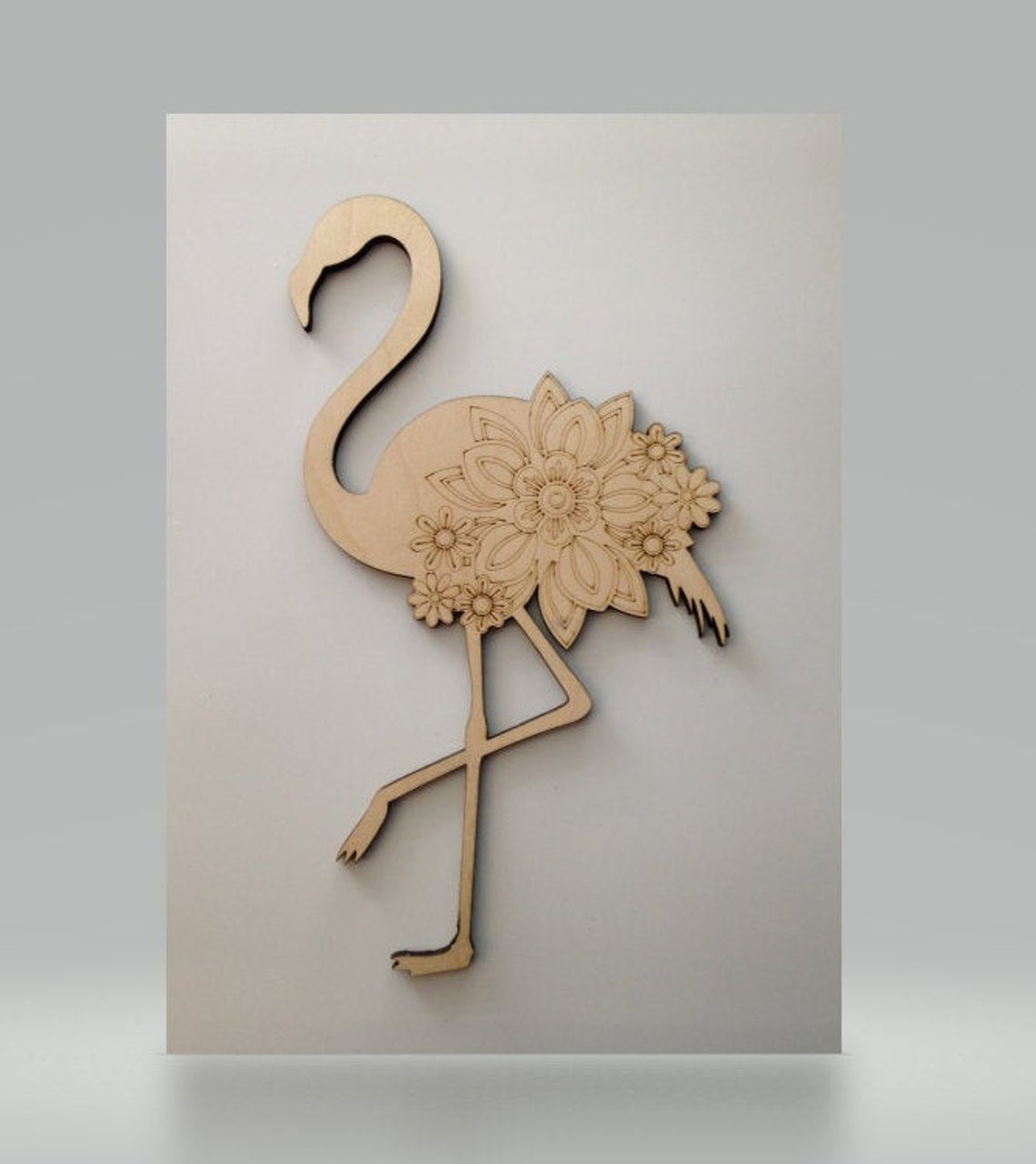 Wooden Flamingo With Flowers Laser Cut and Engraved Wood - Etsy