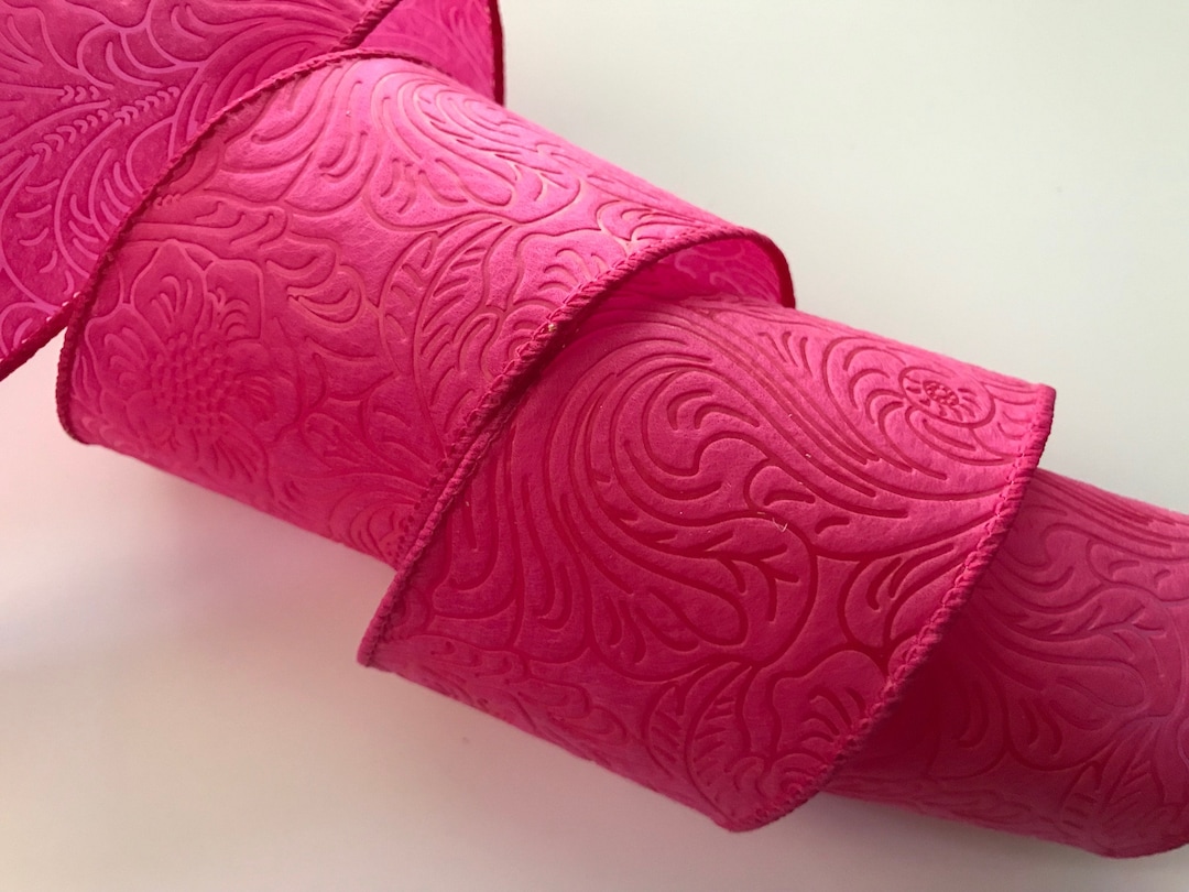 Hot Pink Embossed Flowers Ribbon, 2 1/2" Wide, Wired Ribbon for Wreaths ...