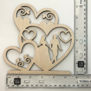 Wooden Heart With Bride and Groom, Laser Cut and Engraved Wood, Wedding ...