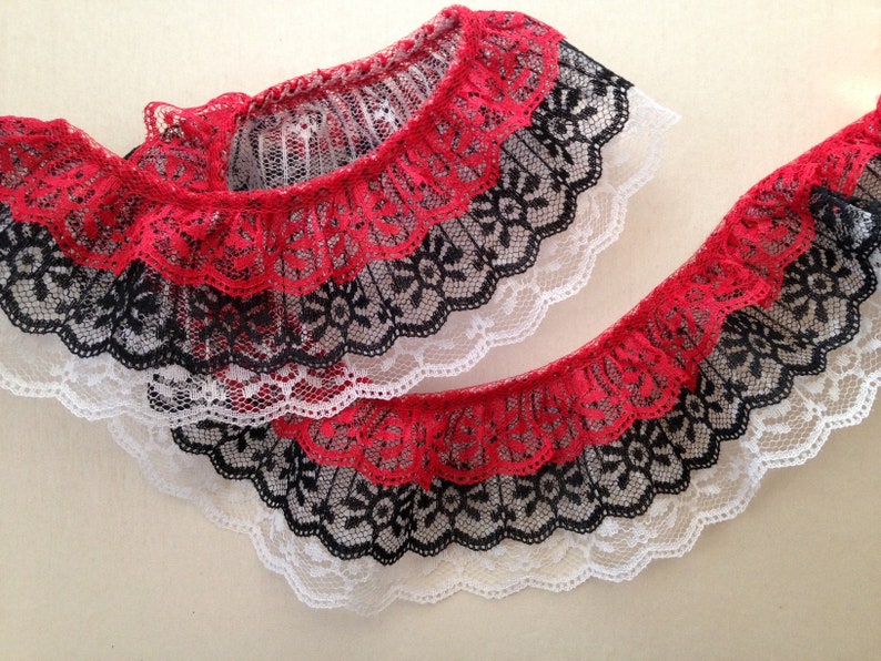Triple Ruffled Lace Trim Red Black and White 3 Tier Lace - Etsy