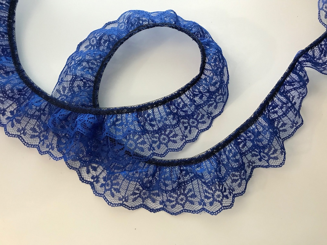 Double Ruffled Royal Blue Lace Trim, Candlewick 2 Tier Lace, Apparel ...