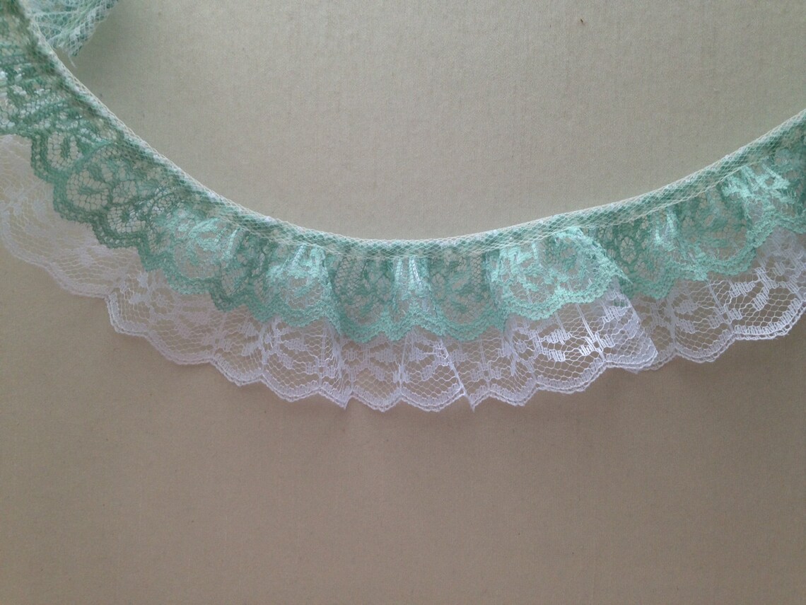 Double Ruffled Lace Trim Celadon and White Lace 2 YARDS | Etsy