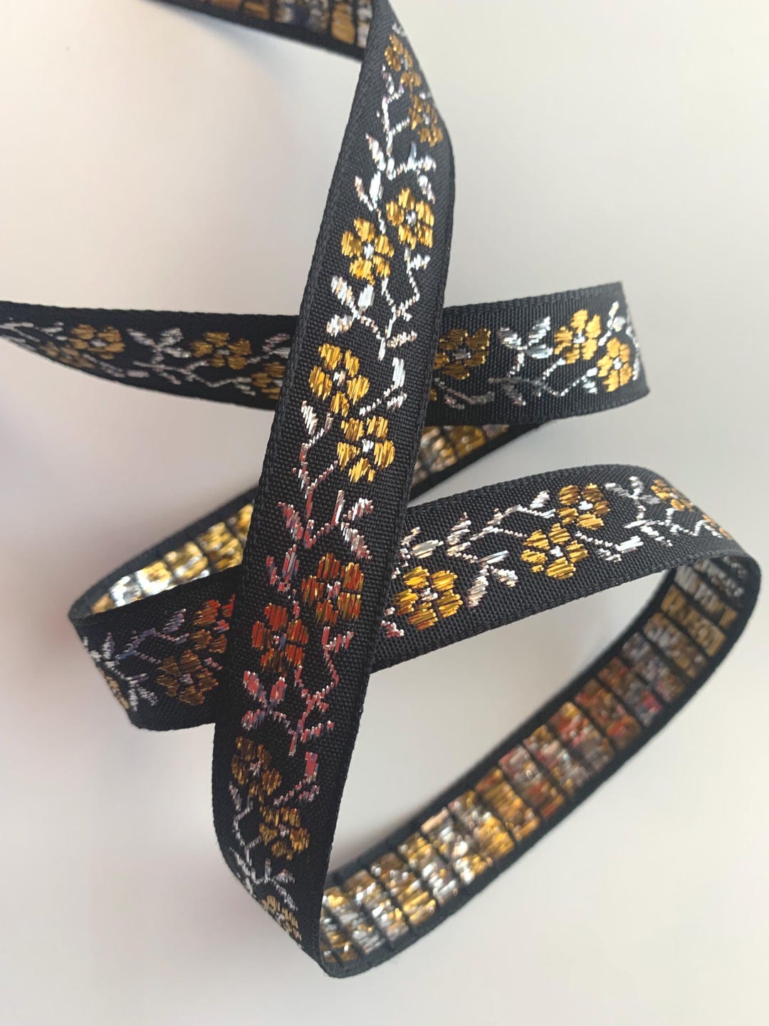 Black Silver and Gold Jacquard Ribbon, 3/4" Wide, Trim for Apparel ...