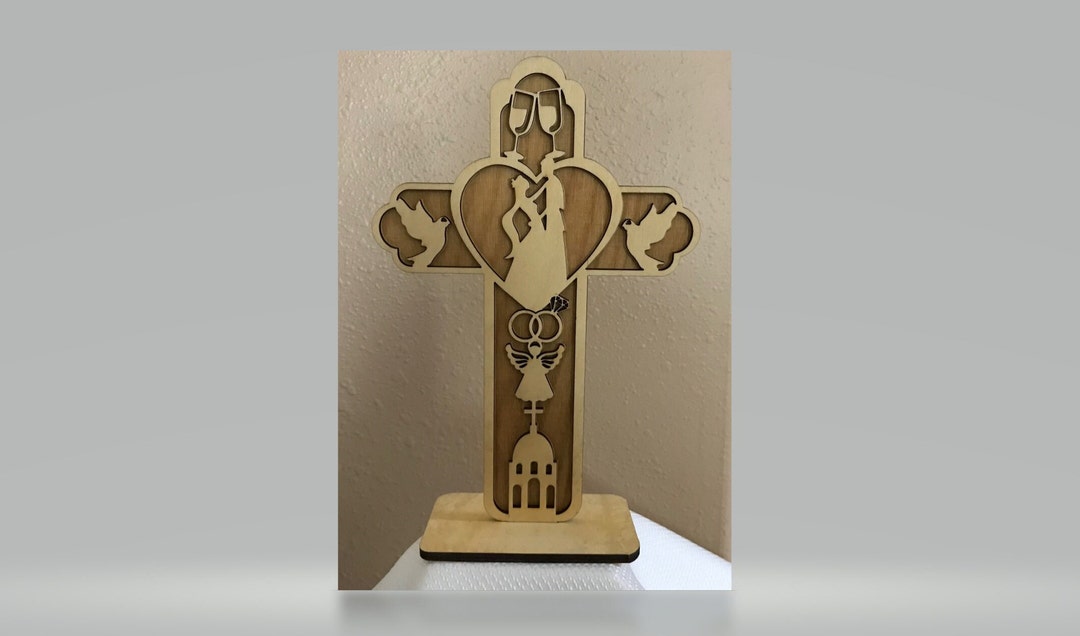 Wooden Cross With Bride and Groom, Laser Cut & Engraved Wood, Christian ...