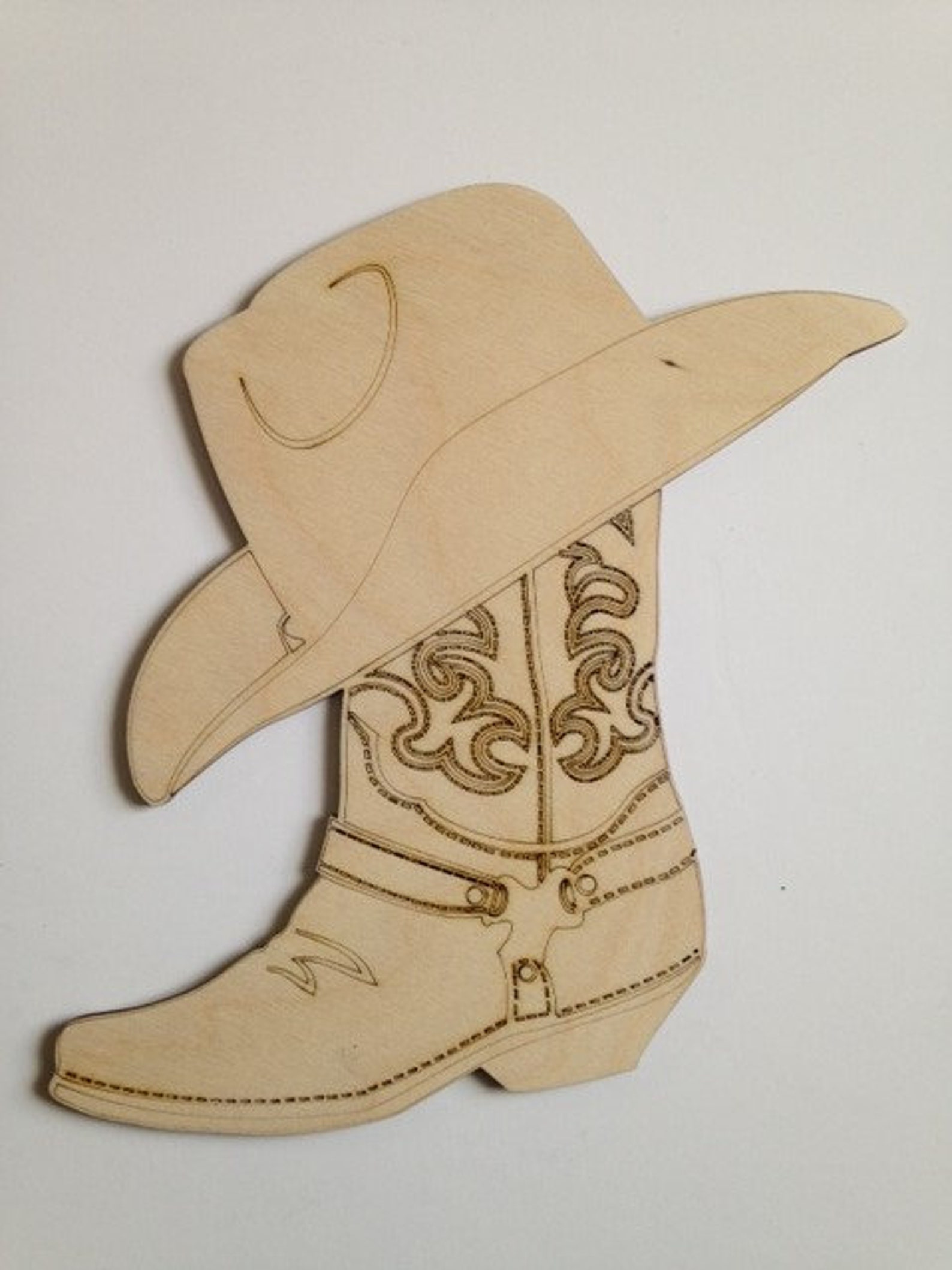 Country Western Cowboy Hat and Boot, Laser Cut and Engraved Wood ...