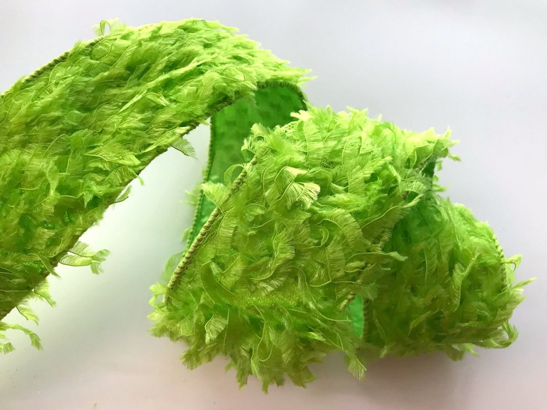 Lime Green Furry Ribbon, 2 1/2" Wide, Wired Ribbon for Wreaths, Bows ...