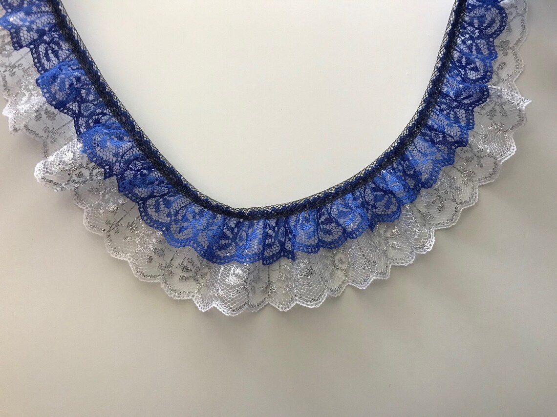 Double Ruffled Lace Trim Royal Blue and Silver 2 YARDS | Etsy