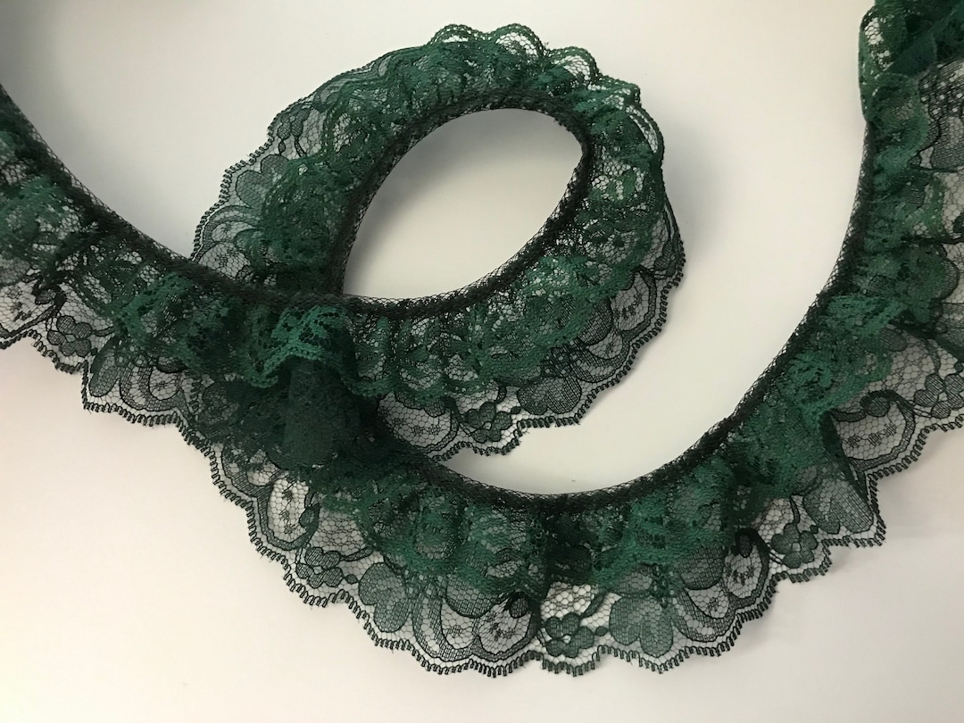 Double Ruffled 2 Tier Lace Trim, Hunter Green Lace Trim for Apparel ...