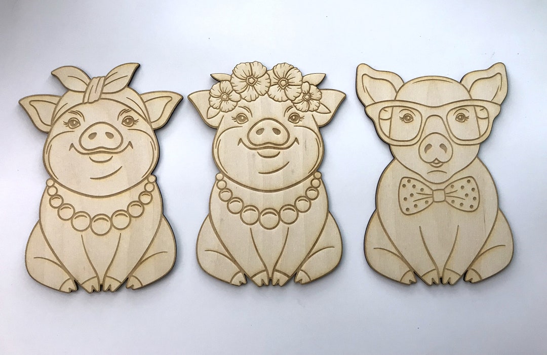 Wooden Pig, Laser Cut and Engraved Wood Shapes, Farm Animals, Farm ...