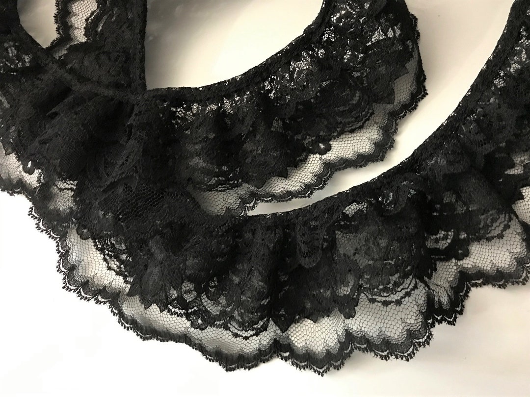 Black Triple Ruffled Lace Trim, 3 Tier Lace for Apparel, Bridal ...