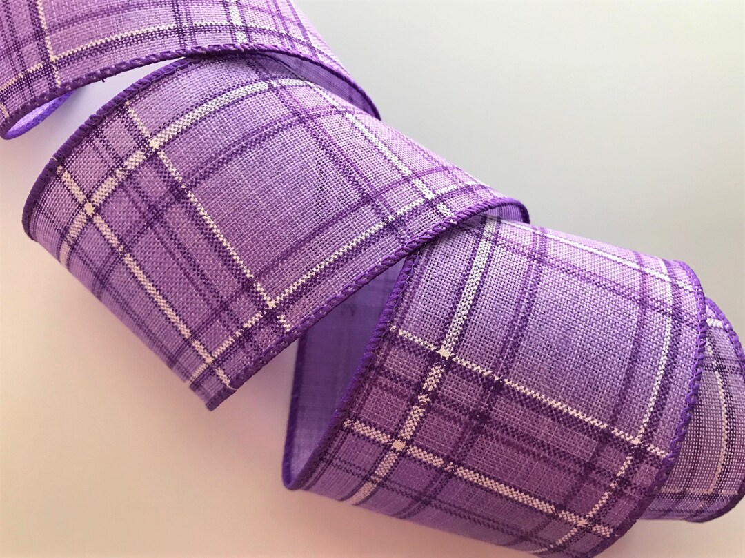 Purple Lavender and White Plaid Ribbon, 2 1/2" Wide, Wired Ribbon for ...