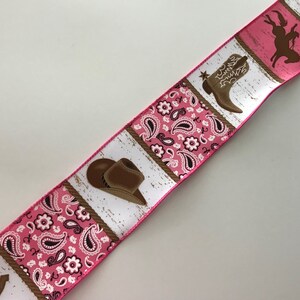 Cowboy Western Ribbon, Pink White and Brown, 2 1/2" Wide, Wired Ribbon ...