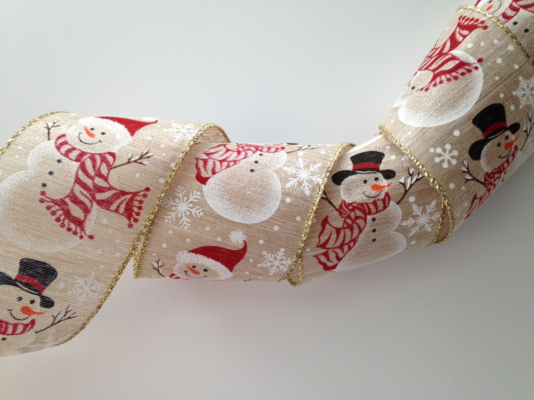 Christmas Ribbon, Snowman With Scarf, 2 1/2" Wide, Wired Edge Ribbon ...