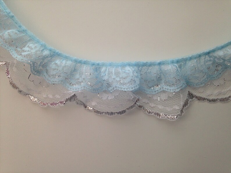 Double Ruffled Scalloped Edge Lace Trim Blue and Silver 2 - Etsy