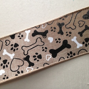 Dog Bones and Paws Ribbon, 2 1/2" Wide, Wired Edge Ribbon for Wreaths ...