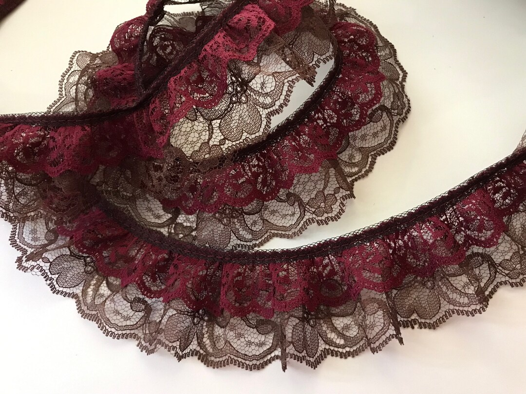 Double Ruffled Lace Trim, Wine and Brown, 2 Tier Lace for Apparel ...