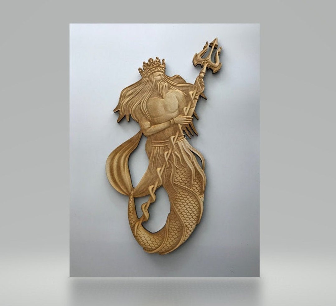 Wooden Poseidon With Trident, Laser Cut & Engraved Wood, Wood Cutouts ...