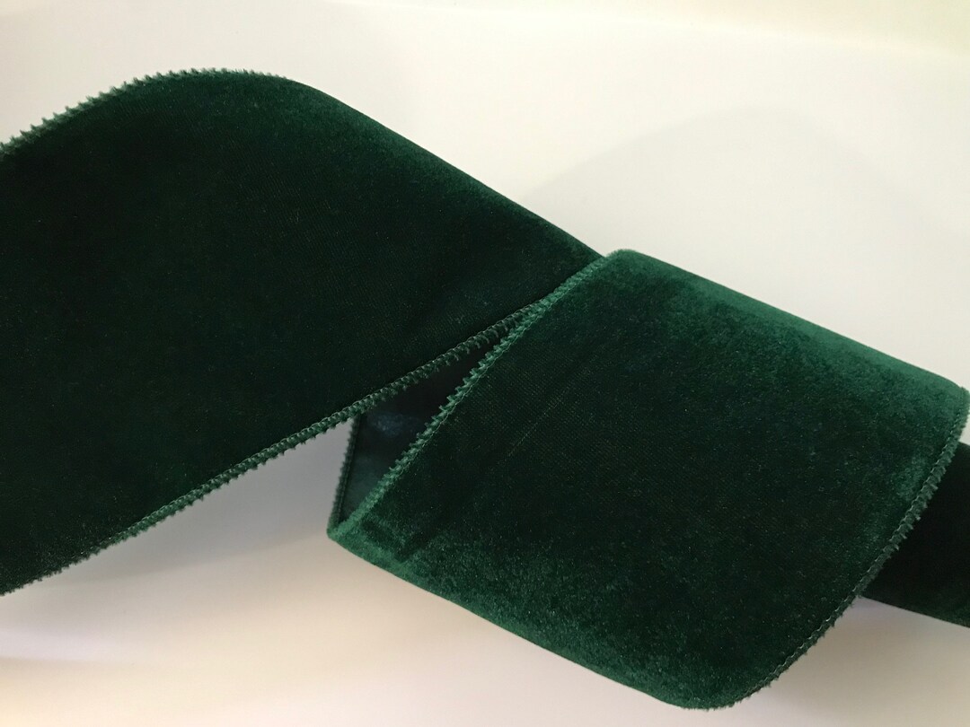 Christmas Ribbon, Hunter Green Velvet and Satin, 4" Wide, Wired Ribbon ...