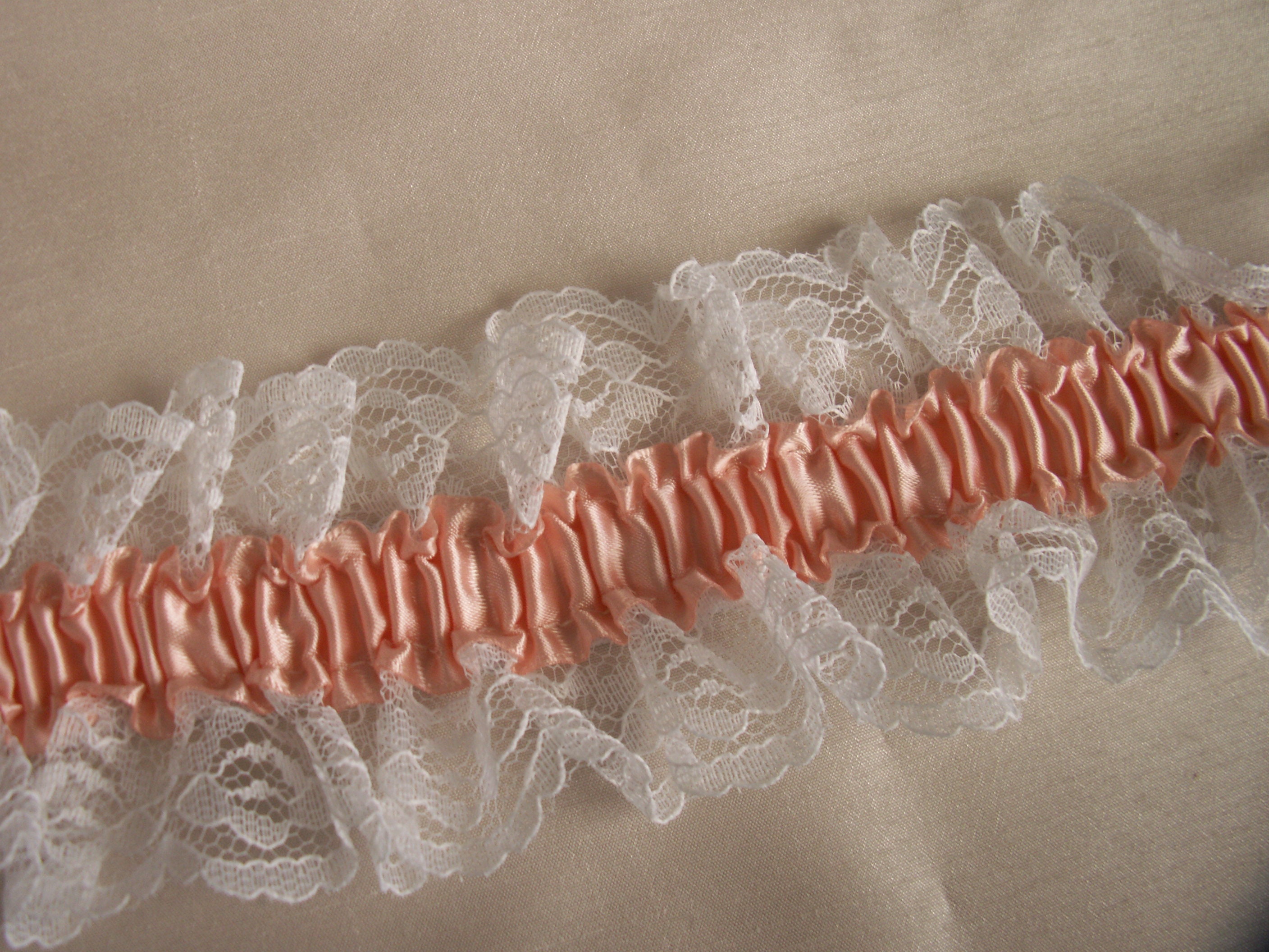 Elastic Ruffled Lace, White Lace With Peach Ribbon, Apparel, Lingerie ...