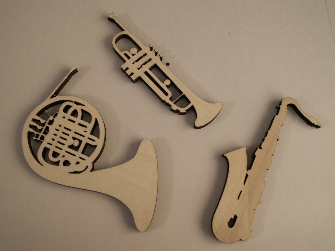 Music Instruments, French Horn, Trumpet, Saxophone, Laser Cut Wood ...