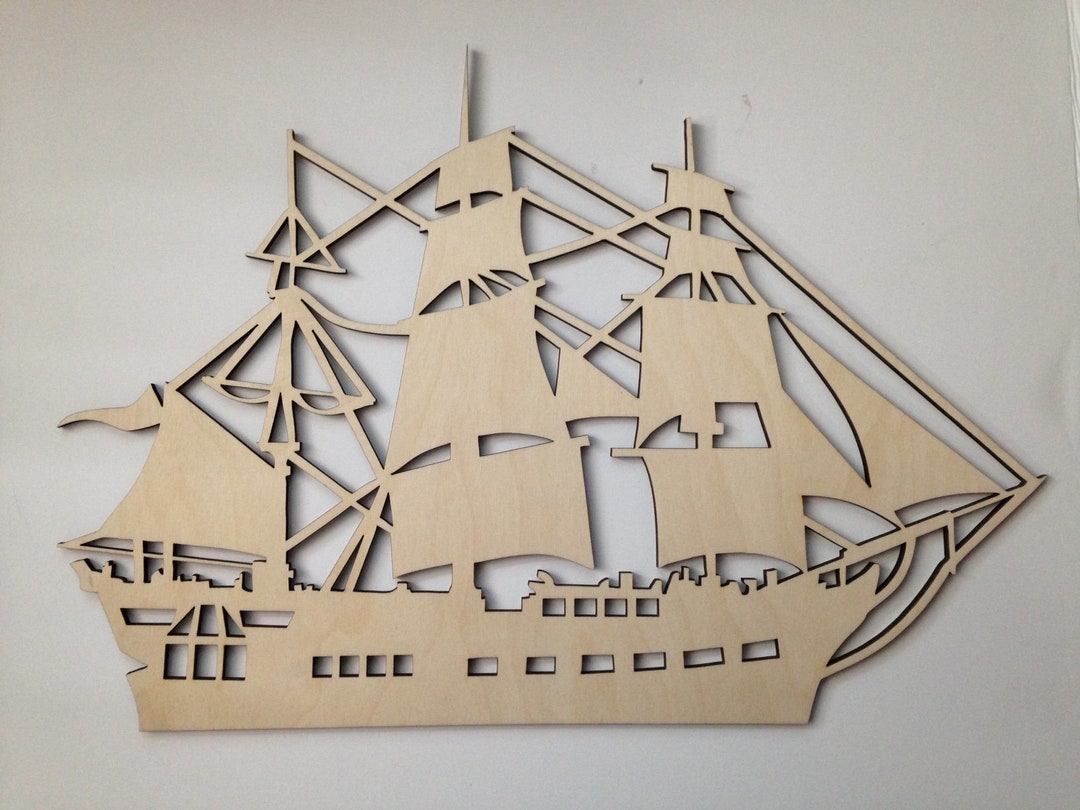 Wooden Sailing Ship, 20" Wide X 14" High, Laser Cut Wood, Sea Life ...