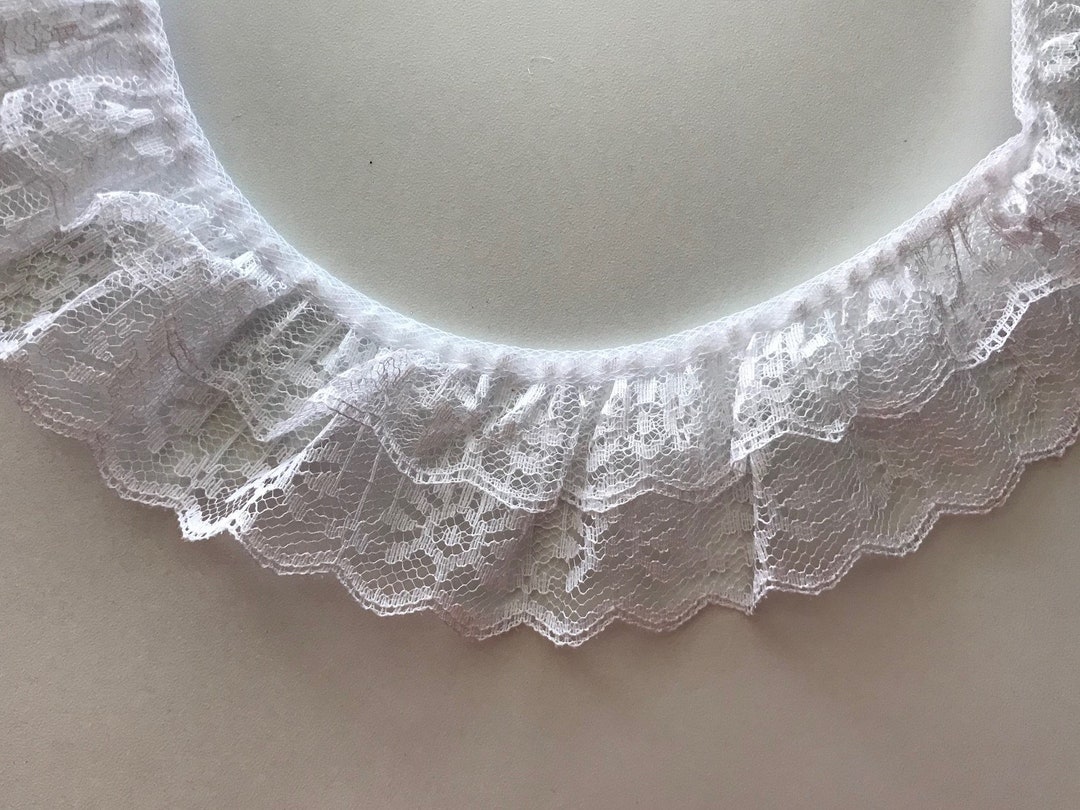 White Double Ruffled Lace Trim, Candlewick Lace, 2 Tier Lace, Apparel ...