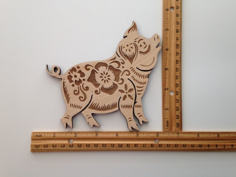 Wooden Pig, Laser Cut and Engraved Wood, Decorative Woodcraft, Farm ...